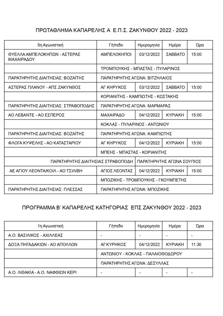 Διαιτησία Αγώνων 5ης Α' Τοπικού ΚΑΠΑΡΕΛΗΣ ΕΠΣ Ζακύνθου - Ένωση ...