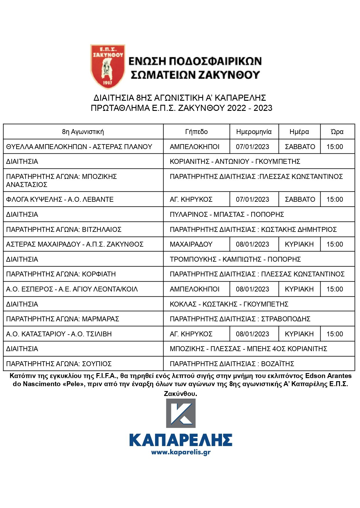 Διαιτησία 8ΗΣ ΑΓΩΝΙΣΤΙΚΗΣΑ' ΚΑΠΑΡΕΛΗΣ ΕΠΣ Ζακύνθου - Ένωση ...